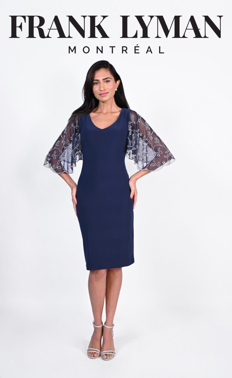 Frank Lyman Beaded Flutter Sleeve Dress Midnight - Lesleys of Gawler